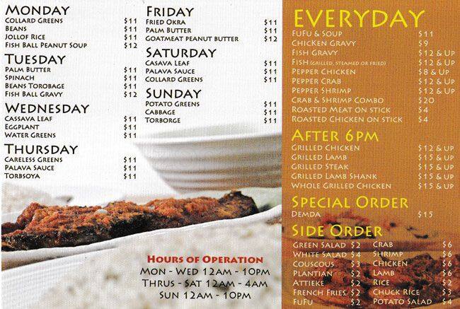 Liberian Food Menu