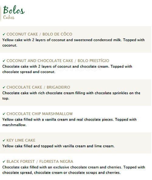 Menu at Brazilian Bakery Cafe, Marietta, Powers Ferry Rd # A