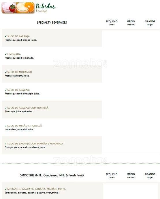 Menu at Brazilian Bakery Cafe, Marietta, Powers Ferry Rd # A