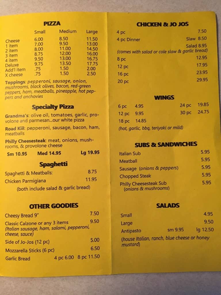 Menu at Angelina's Pizza House / Tommys Bar and Grille, Akron