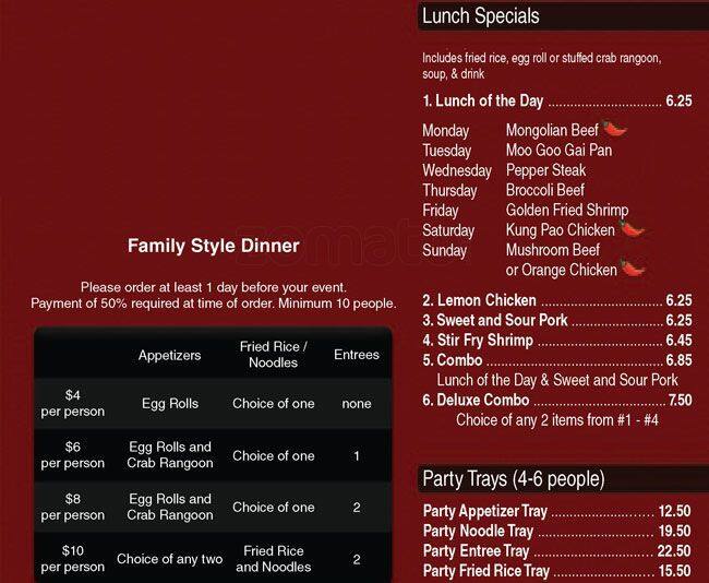 Menu at Wok Inn restaurant, San Antonio, Grissom Rd