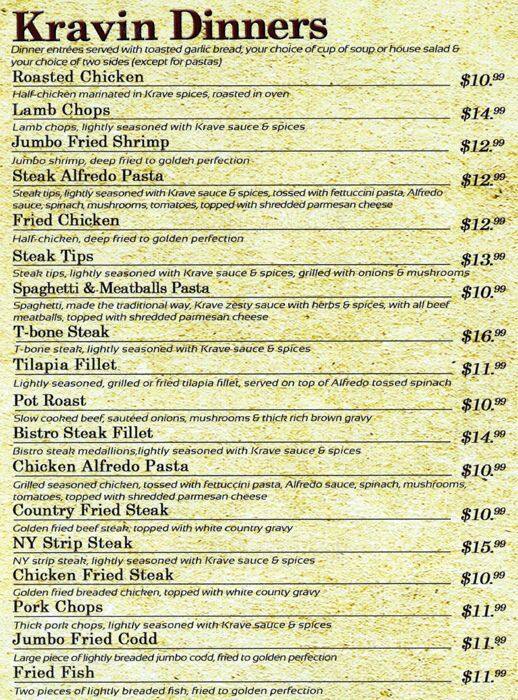 Menu at Krave Restaurant, Elmhurst