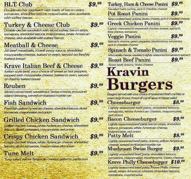 Menu at Krave Restaurant, Elmhurst