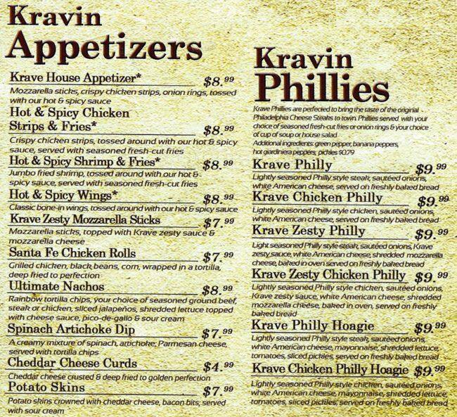 Menu at Krave Restaurant, Elmhurst