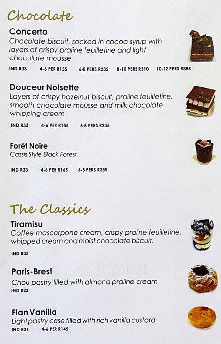 Menu at Cassis Paris. desserts, Cape Town, Unit 5