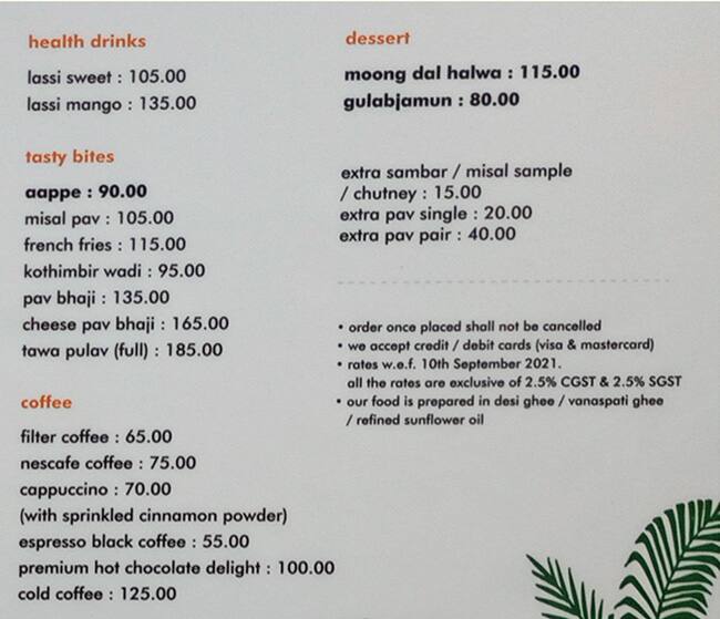 Menu at Wadeshwar Bhuvan, Pune, Unit 10