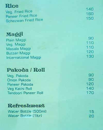 Menu at Royal Bar, Jodhpur