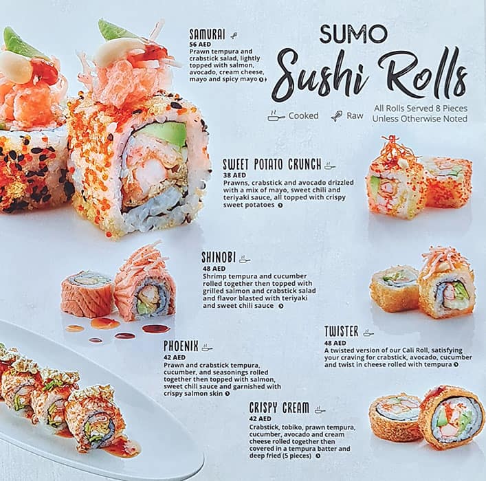 Menu at Sumo Sushi & Bento Festival Plaza restaurant, Dubai