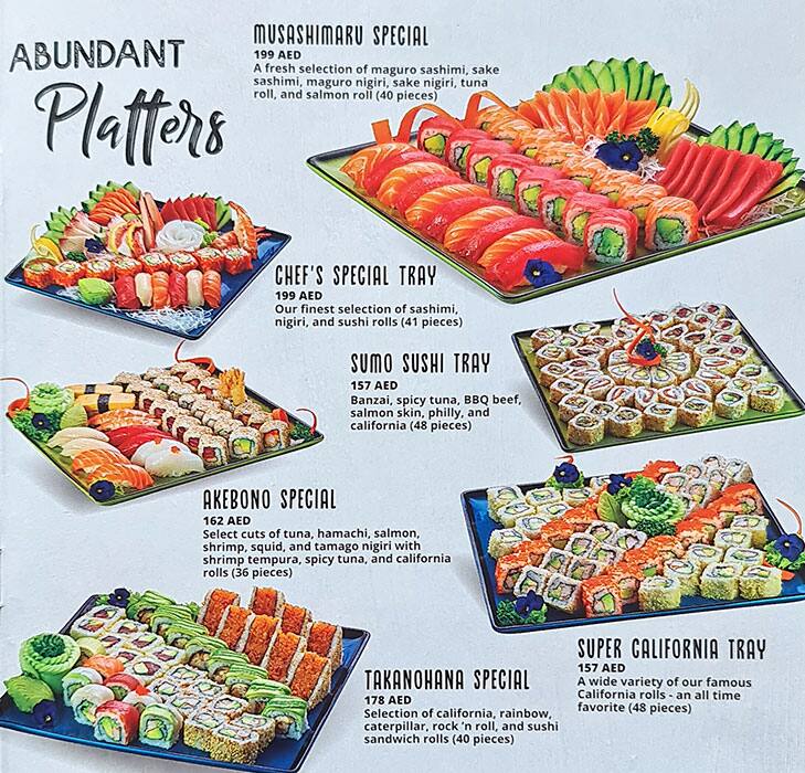 Menu at Sumo Sushi & Bento Festival Plaza restaurant, Dubai