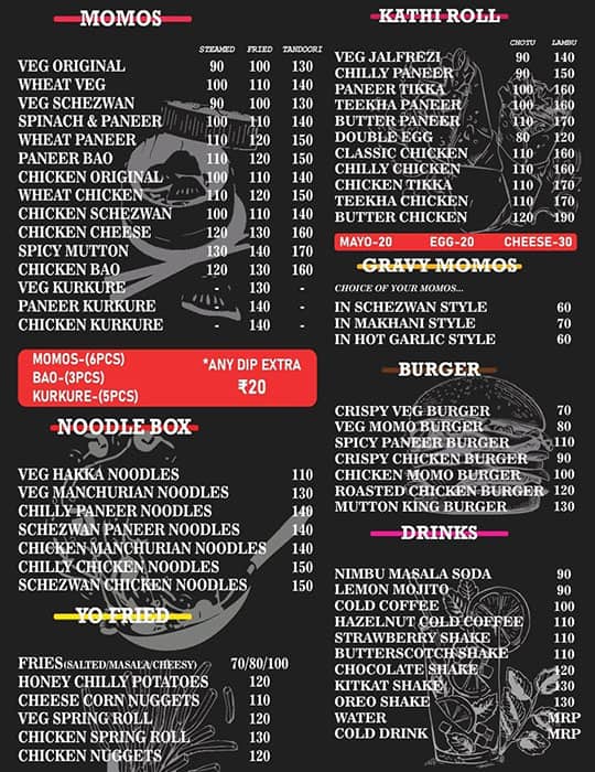Menu of Yo! Dimsum, DLF Phase 3, Gurgaon