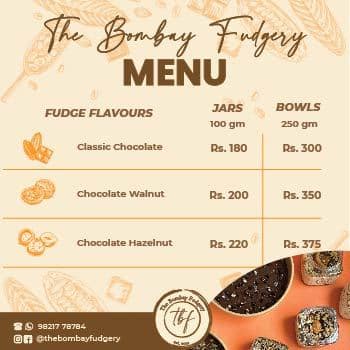Menu of The Bombay Fudgery, Mahalaxmi, Mumbai