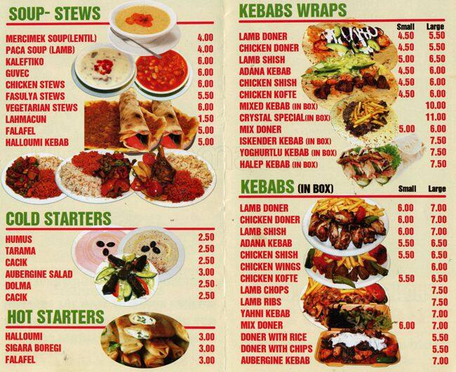 Menu at Crystal pizzeria, London, 528 Holloway Road