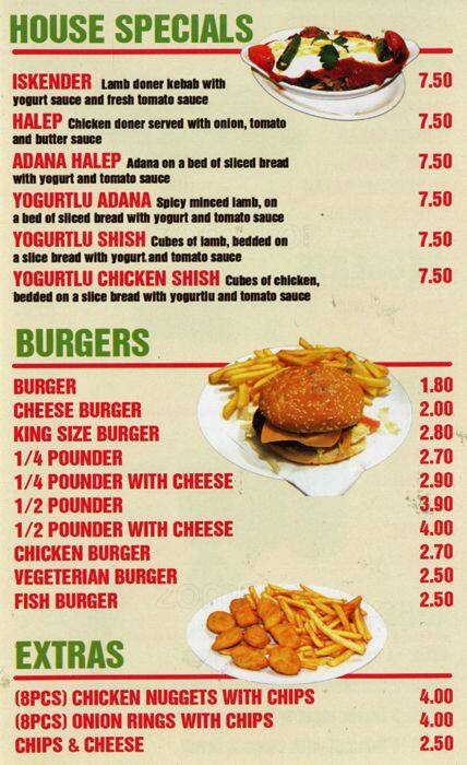 Menu at Crystal pizzeria, London, 528 Holloway Road