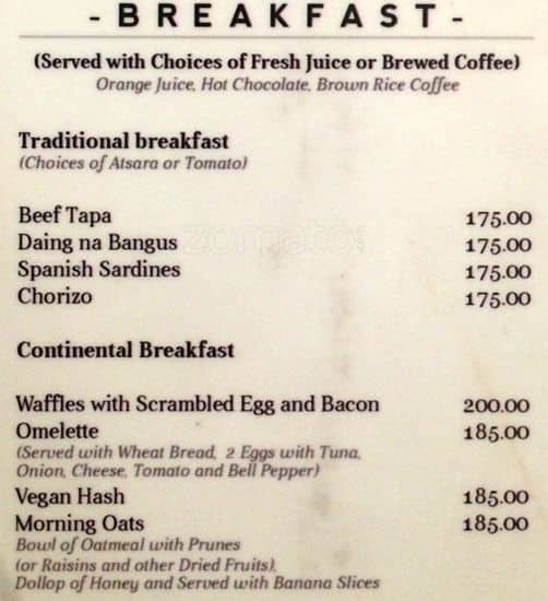 Menu at Heart Cafe, Makati