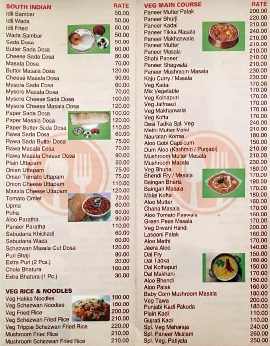 Menu at sai sagar food court and restaurant, Lonavala