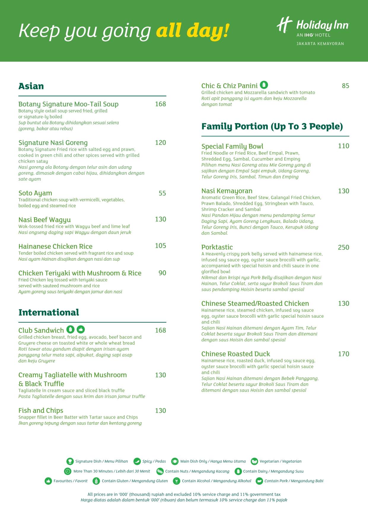 Menu at Botany Restaurant, Jakarta, Holiday Inn Jakarta Kemayoran