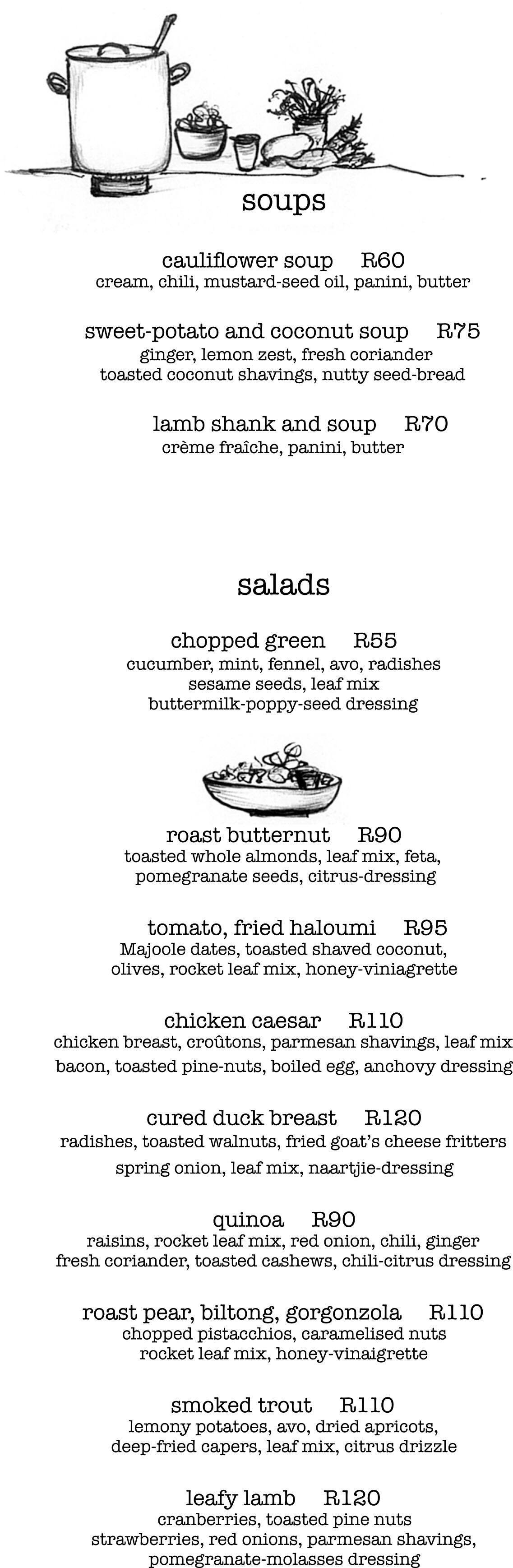 Menu at Afro-Boer cafe, Pretoria