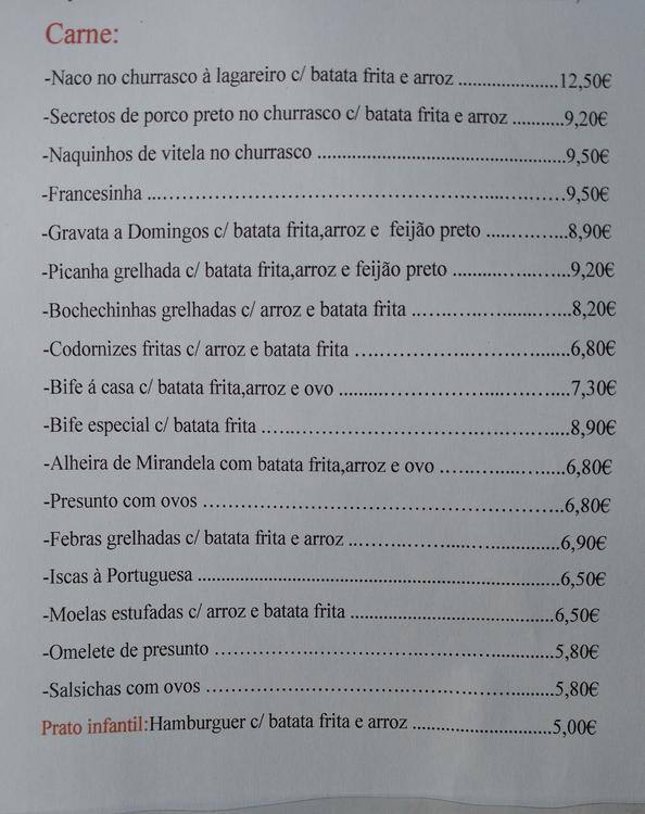 Menu at Adega do Domingos BBQ, Lisbon