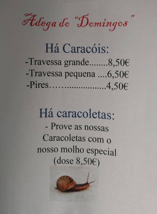 Menu at Adega do Domingos BBQ, Lisbon