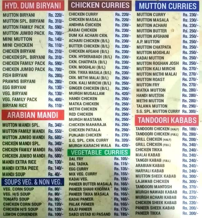 Menu at Shah Ghouse Restaurant, Hyderabad, sant nirankari satsang bhavan