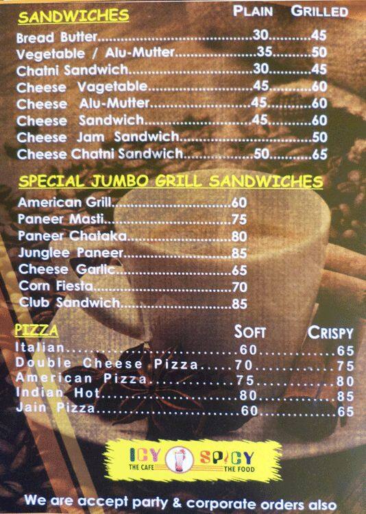 Menu at Icy Spicy, Ahmedabad