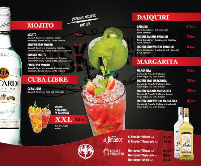 Menu at Whiskey in the Jar steakhouse, Poznań, Stary Rynek 100