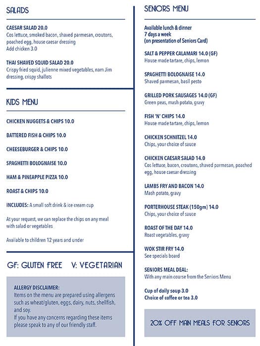 Menu at Hampstead Hotel pub & bar, Collinswood, Hampstead Hotel 143 ...