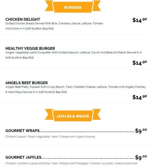 Menu at Angels Cafe, Glen Osmond