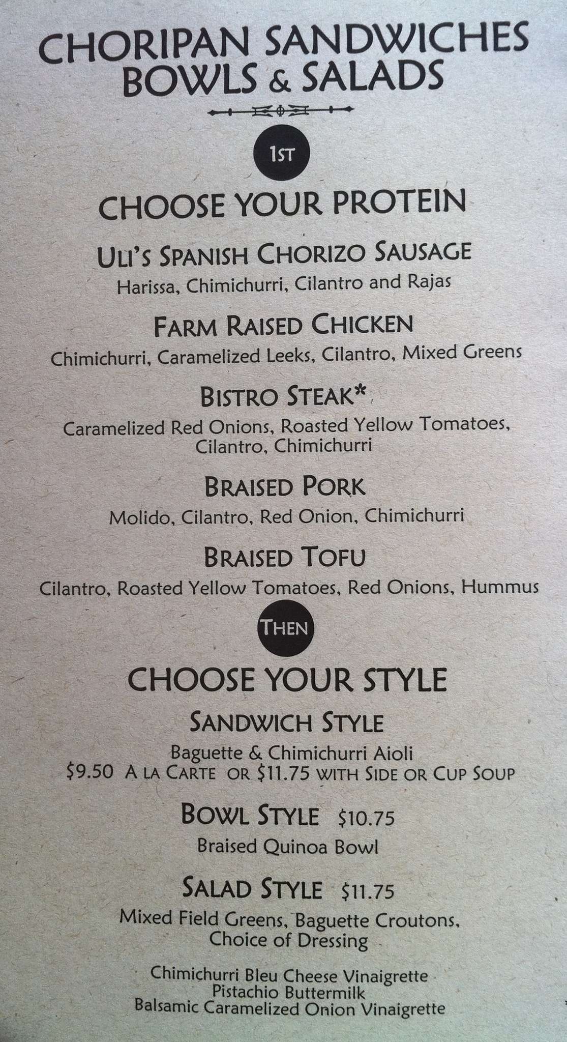 Menu at Choripan by Asado cafe, Tacoma