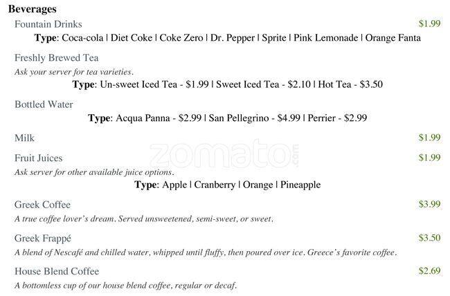 Menu at Opa! Greek Taverna restaurant, Rowlett