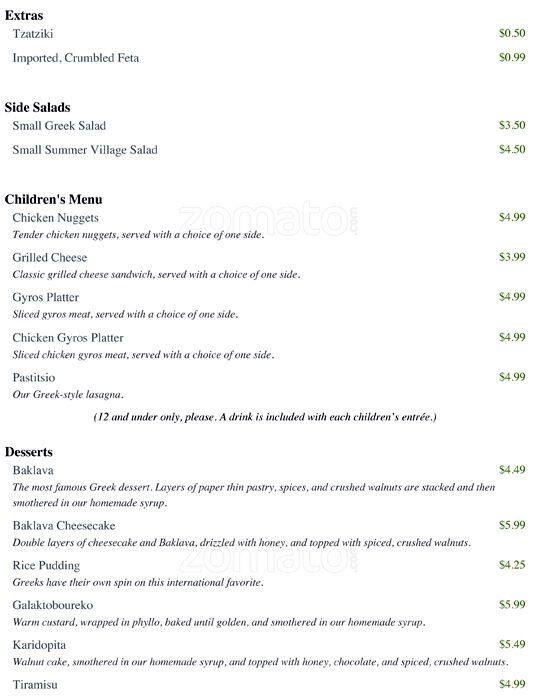 Menu at Opa! Greek Taverna restaurant, Rowlett