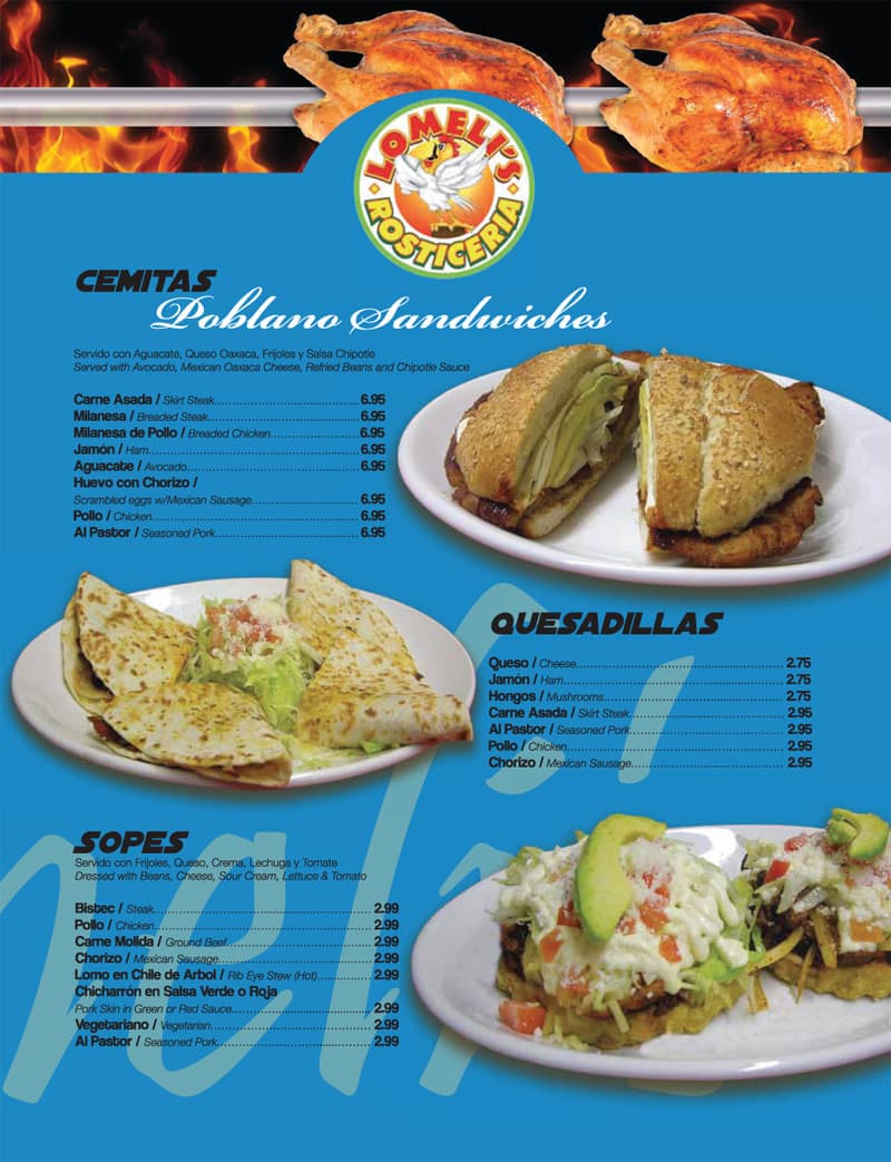 Menu at Lomeli's Rosticeria restaurant, Round Lake Beach, N Cedar Lake Rd