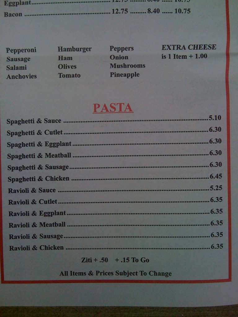 Menu at Espresso Pizza restaurant, Fitchburg