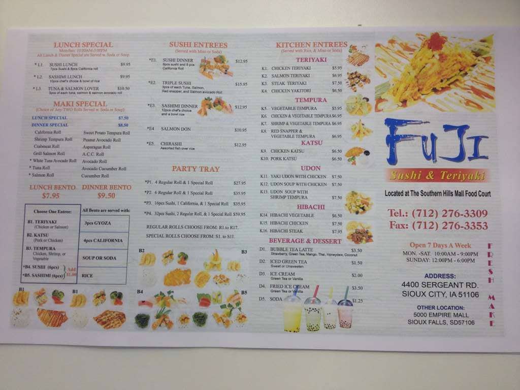 Fuji Sushi &Teriyaki Menu, Menu for Fuji Sushi &Teriyaki, Sioux City ...