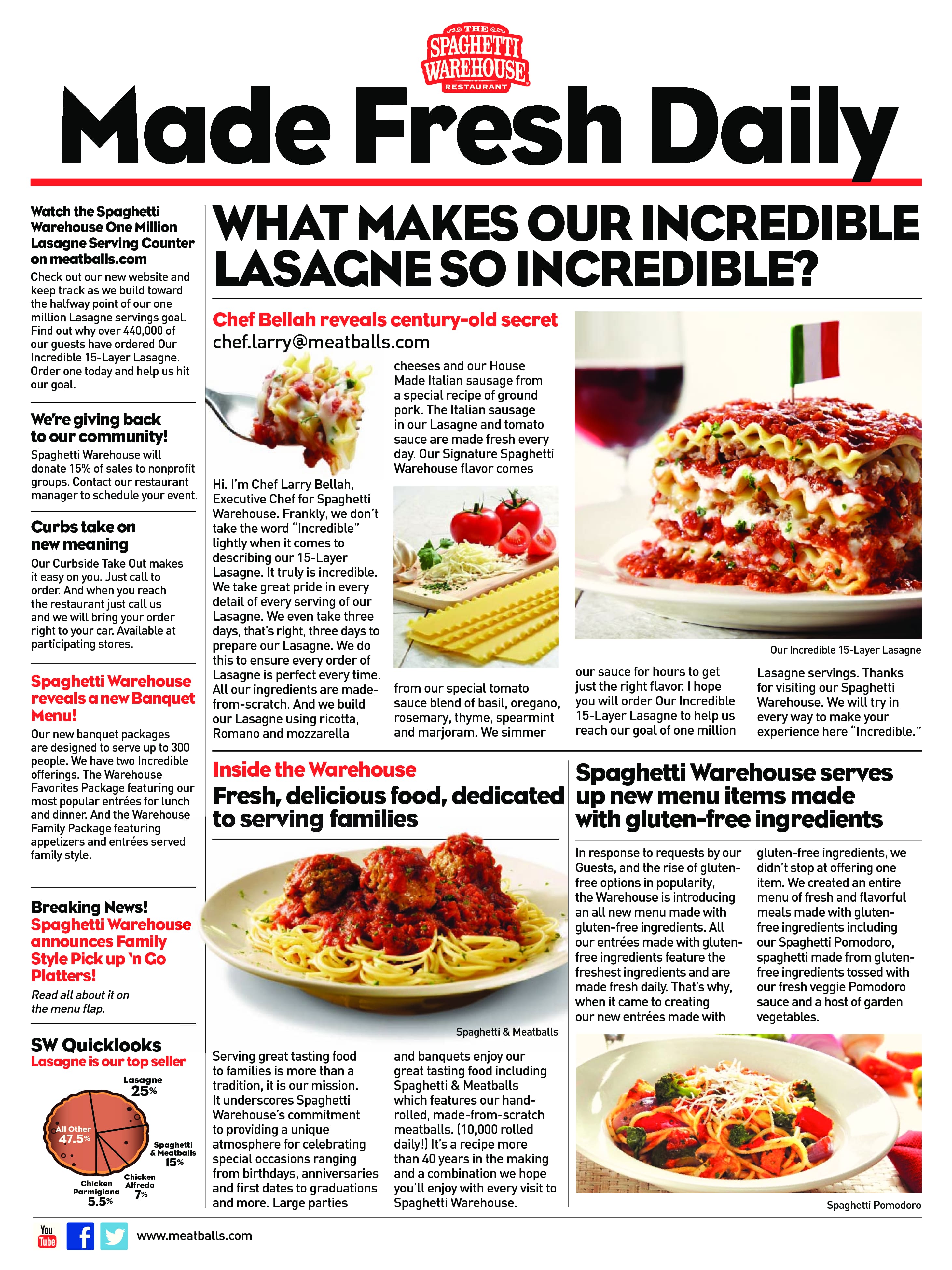 Menu at Spaghetti Warehouse restaurant, Toledo, 42 S Superior St