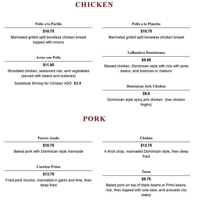 Menu at Mi Caribe Dominican and Caribbean Food and Bar, St. Louis