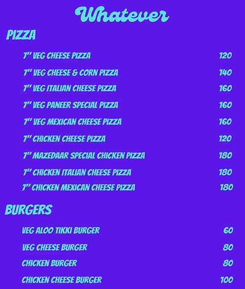 Menu of Whatever, Ghatkopar East, Mumbai