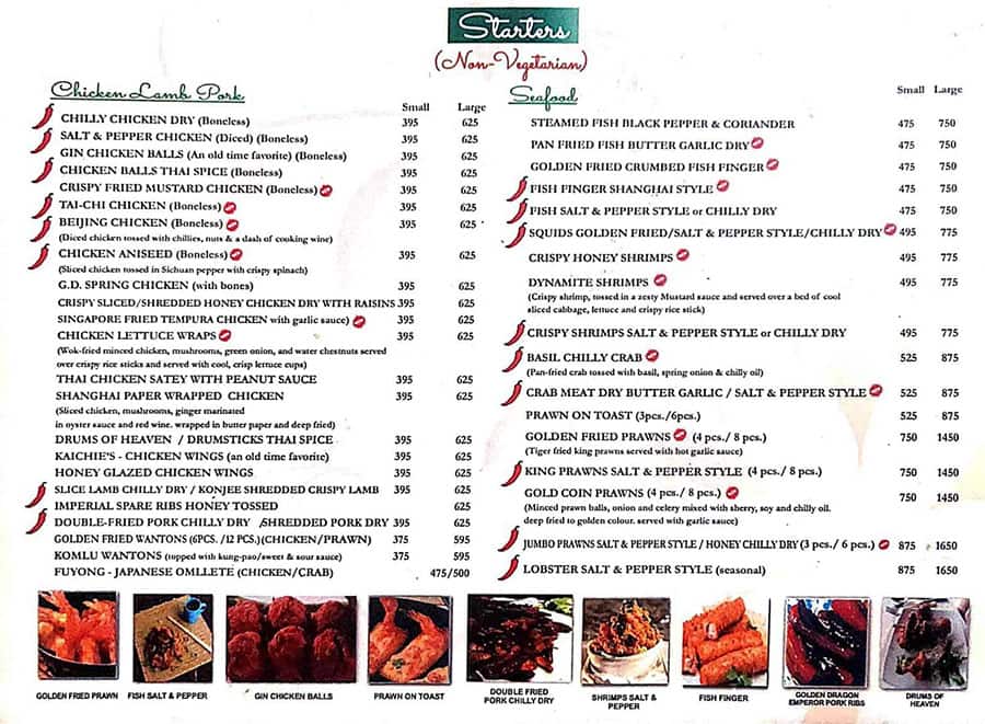 Menu of Golden Dragon - Bar o Bar, INA, New Delhi