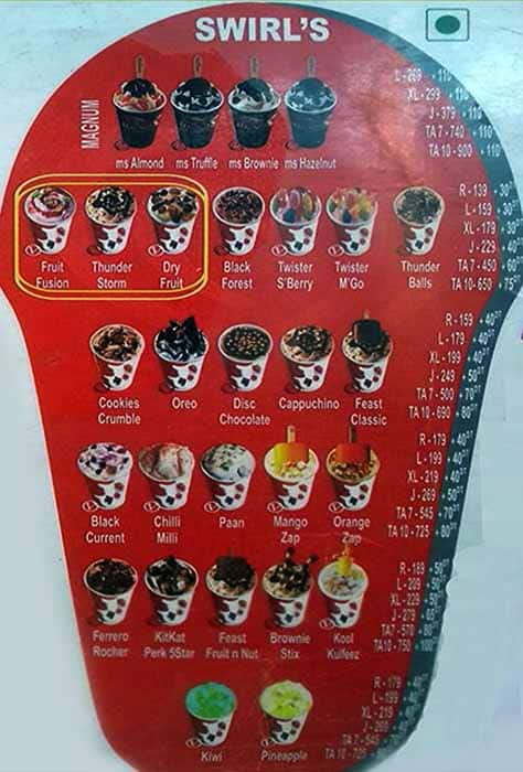 Menu at Kwality Wall's Swirl's, Kolkata, 169