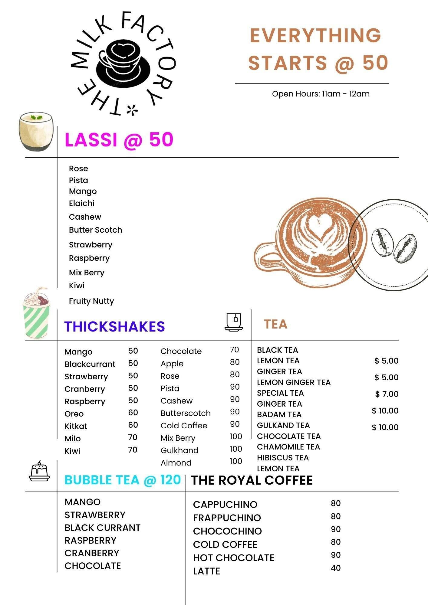 Menu of The Milk Factory, K.K. Nagar, Chennai