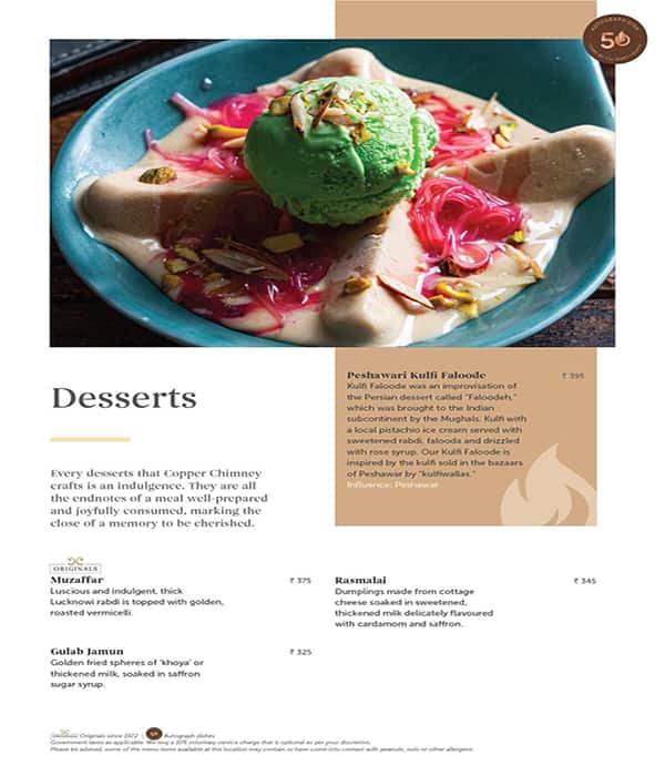 Menu of Copper Chimney, Worli, Mumbai