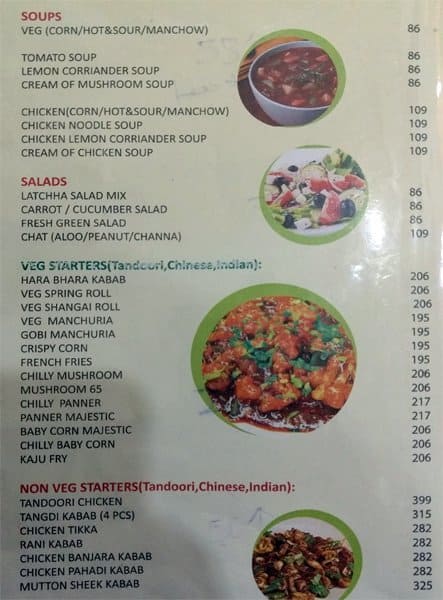 Menu at Hotel Indu, Hyderabad
