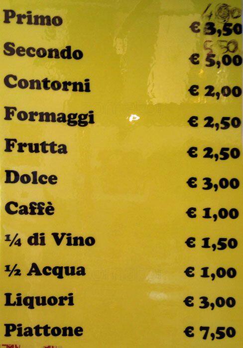 Speisekarte von Bar Latteria Tavola Calda, Mailand