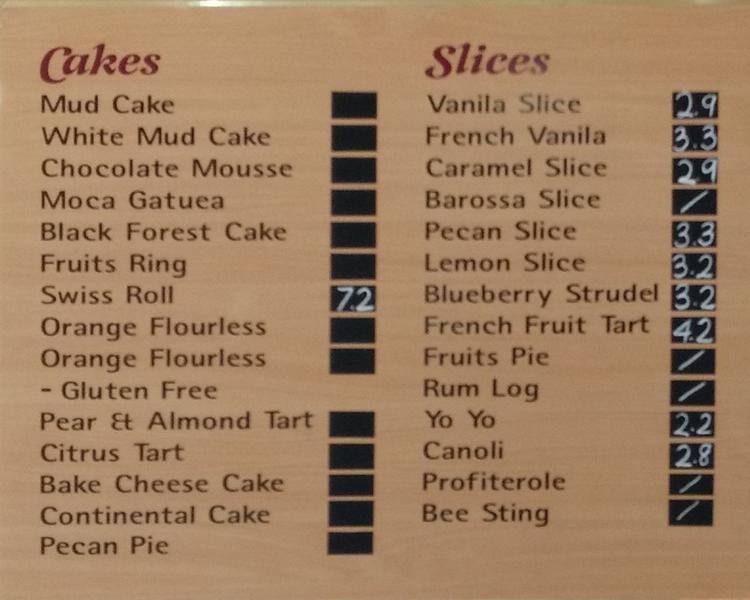 Menu at Valley Fair Continental Bakery, Narre Warren