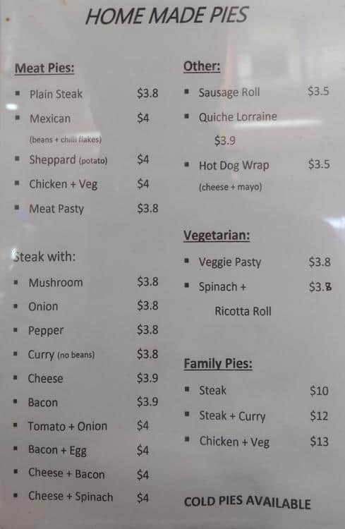 Menu at Valley Fair Continental Bakery, Narre Warren