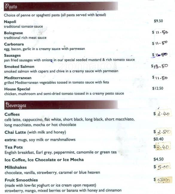 Menu at Stardust Cafe, Bayswater