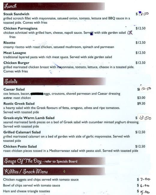 Menu at Stardust Cafe, Bayswater