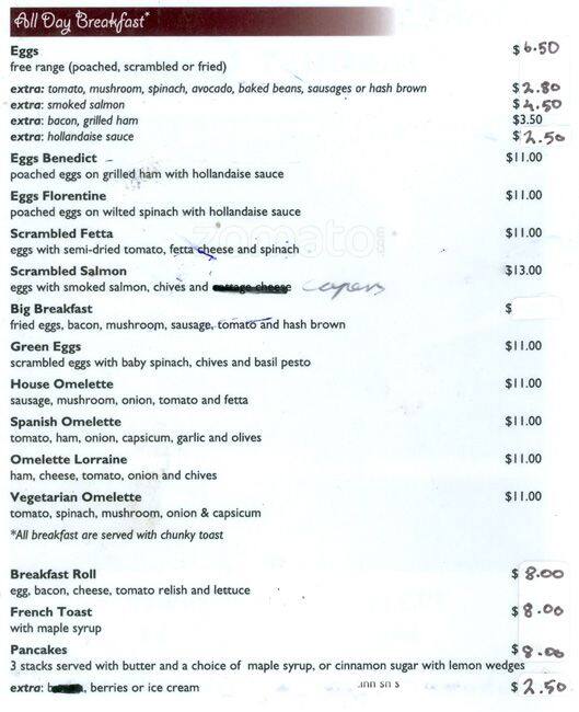 Menu at Stardust Cafe, Bayswater