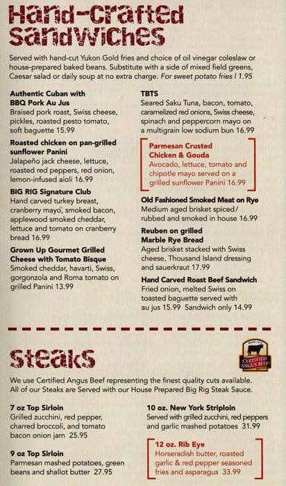 Menu at Big Rig Kitchen & Brewery - Iris pizzeria, Ottawa, Iris St