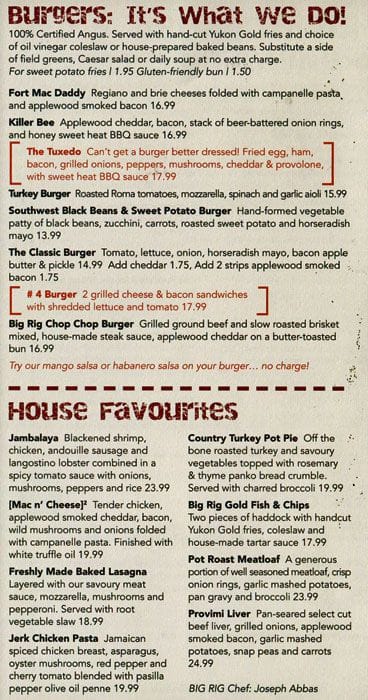 Menu at Big Rig Kitchen & Brewery - Iris pizzeria, Ottawa, Iris St